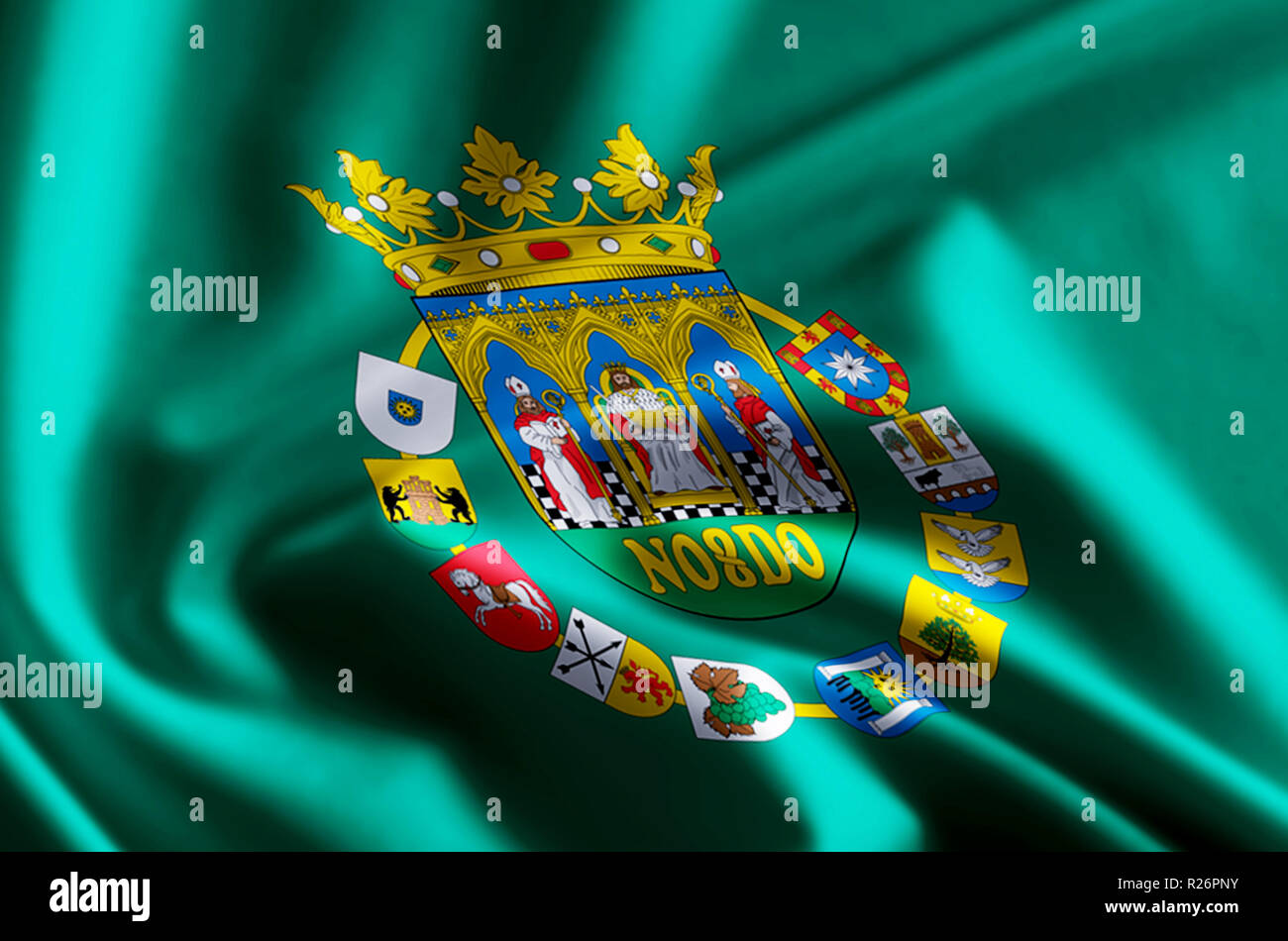 Sevilla 3D waving and closeup flag illustration with reflections ...