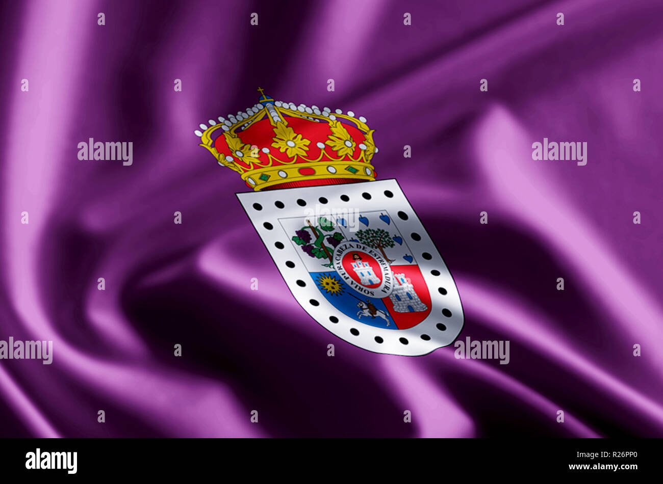 Soria 3D waving and closeup flag illustration with reflections. Usable ...