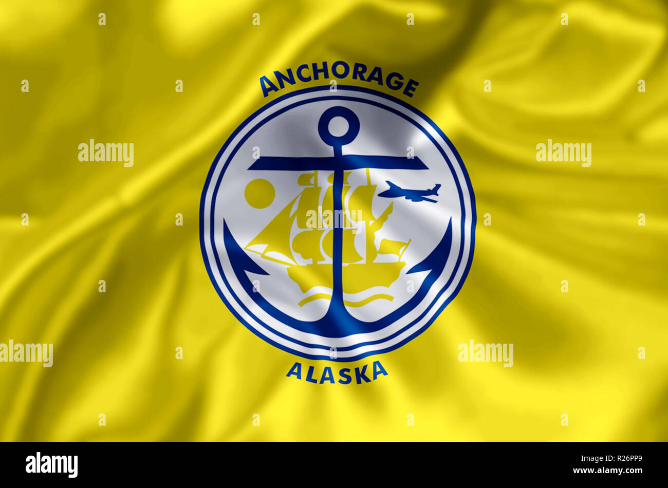 Anchorage Alaska waving and closeup flag illustration. Perfect for ...