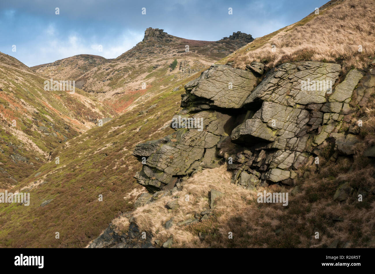 Crowden Great Brook and Castles, Peak District National Park, UK Stock ...