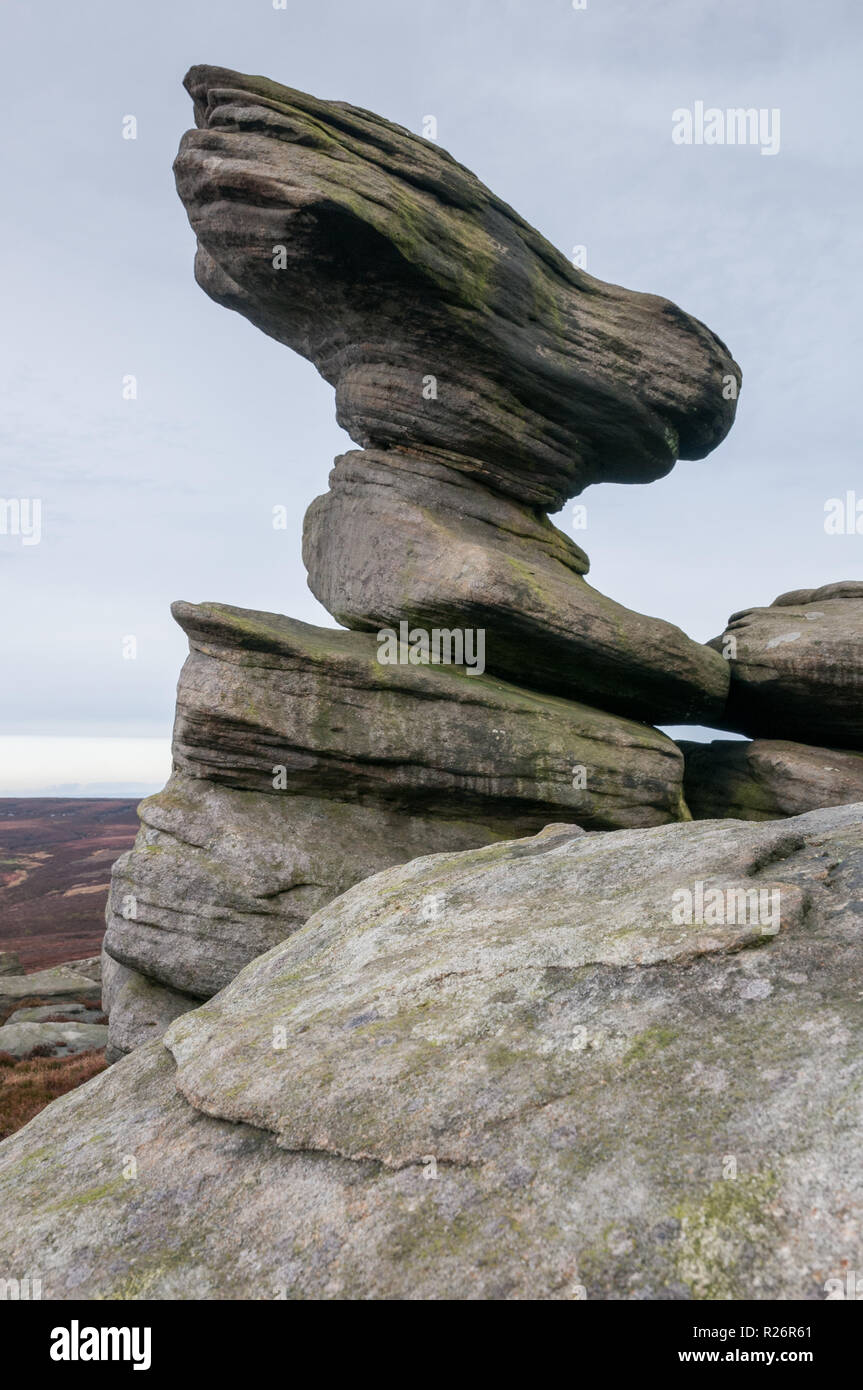 Wind-sculpted millstone grit outcrops, Rocking Stones, Howden Moor ...