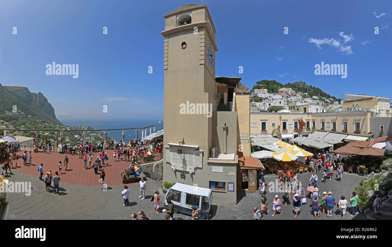 CAPRI, ITALY - JUNE 26, 2014: Main Square La Piazzetta With Clock Tower ...