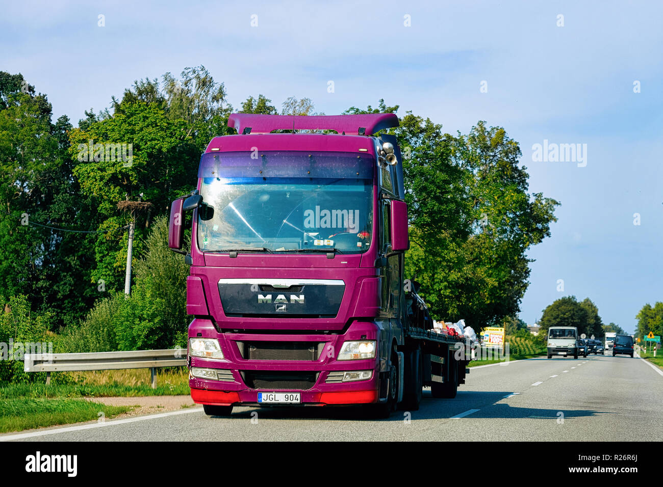 Warsaw, Poland - July 30, 2018: Empty truck in the road, in Poland ...