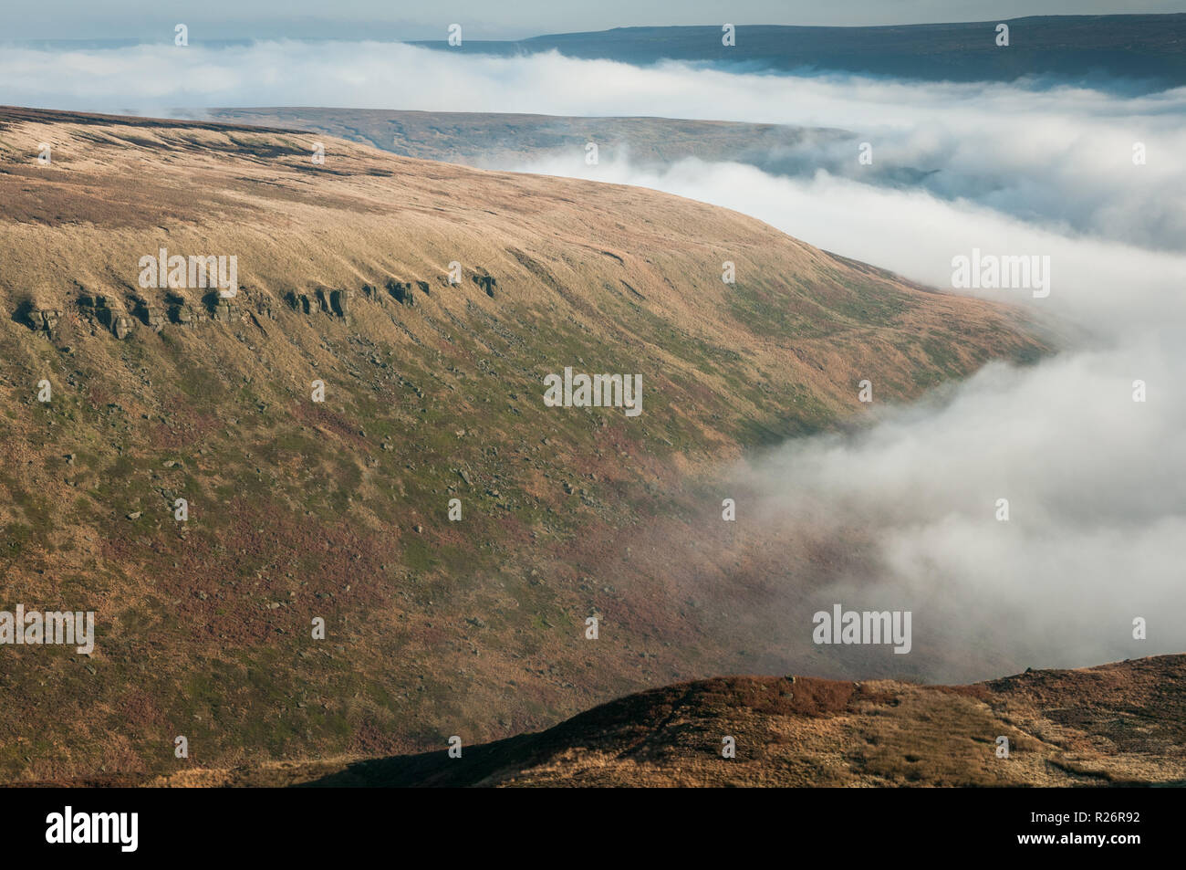 Millstone grit outcrops at Bareholme Moss, Crowden Valley, Peak ...