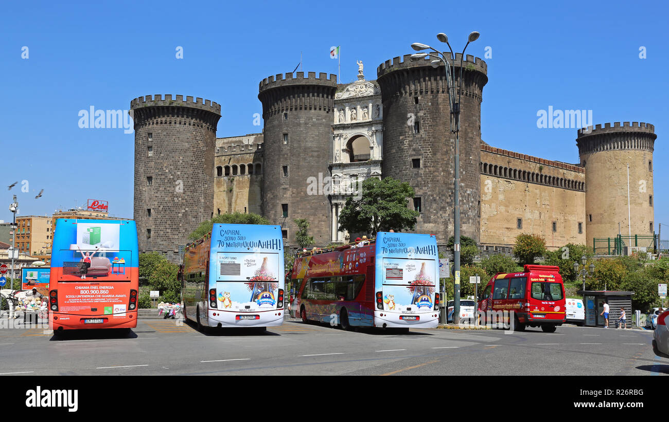 NAPLES, ITALY - JUNE 22, 2014: Sightseeing Tours Coach Buses in Front ...