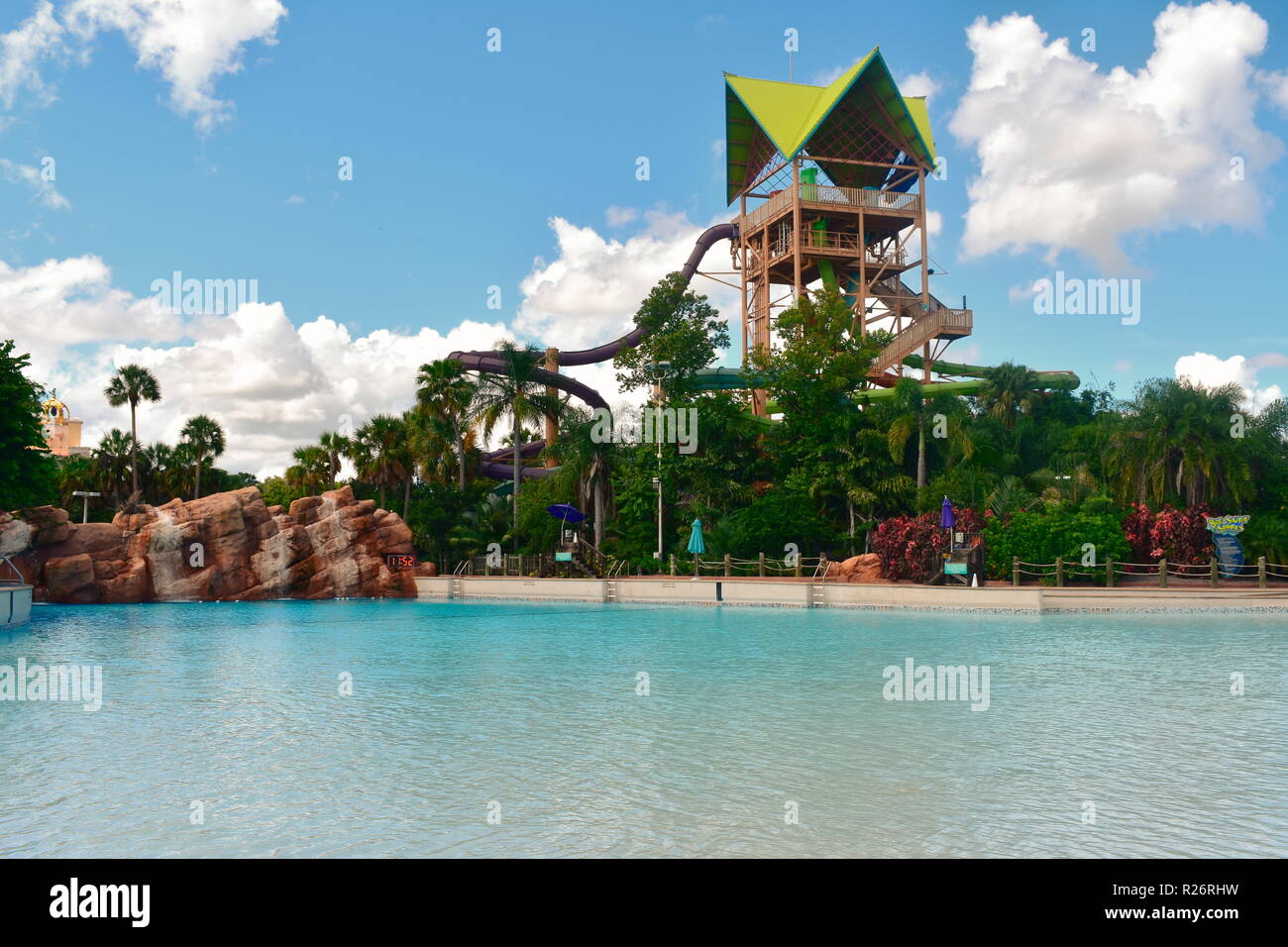 Orlando, Florida. October 26, 2018 Water attraction with colorful ...
