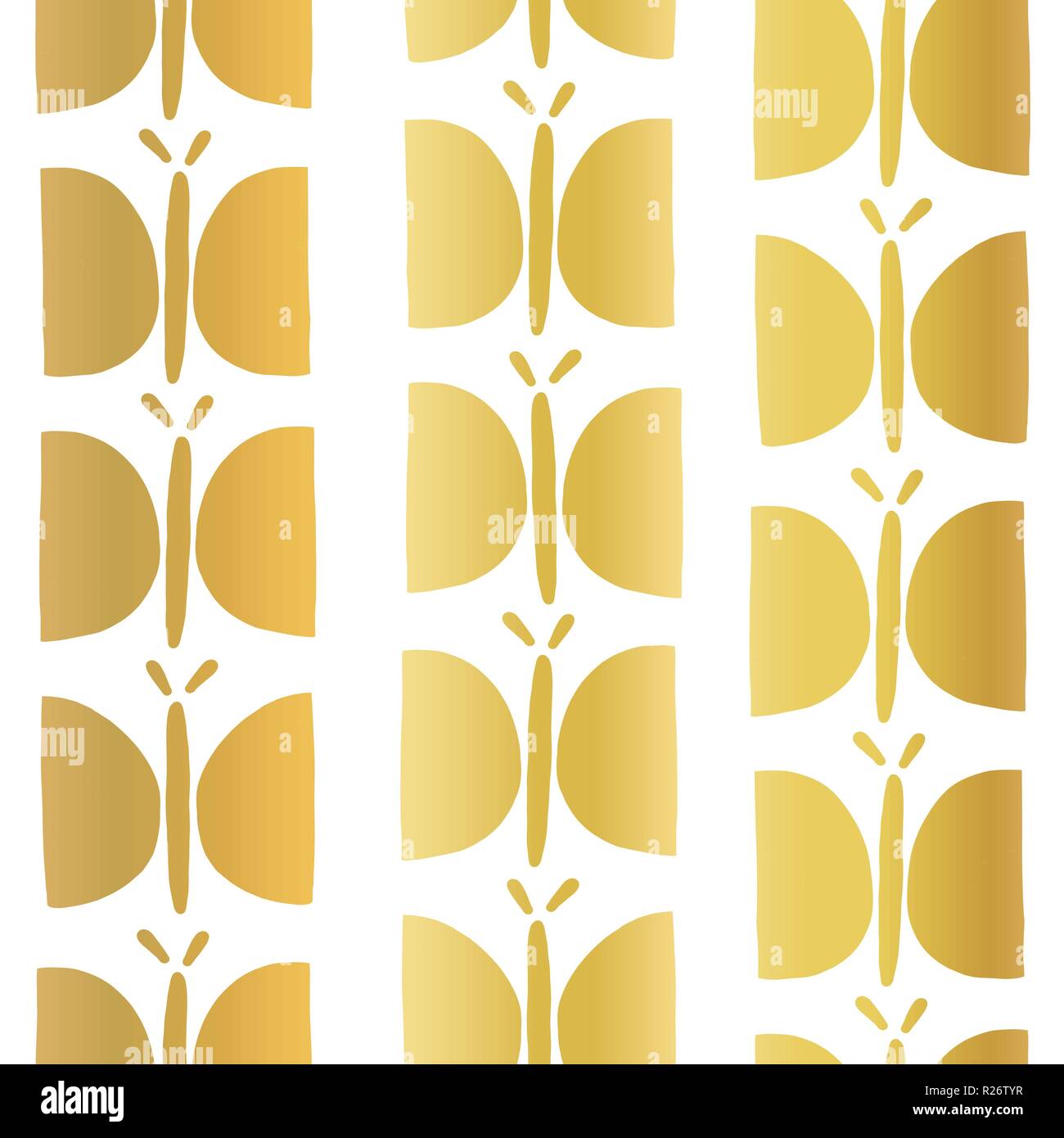 Gold foil butterfly seamless vector pattern. Golden hand drawn ...