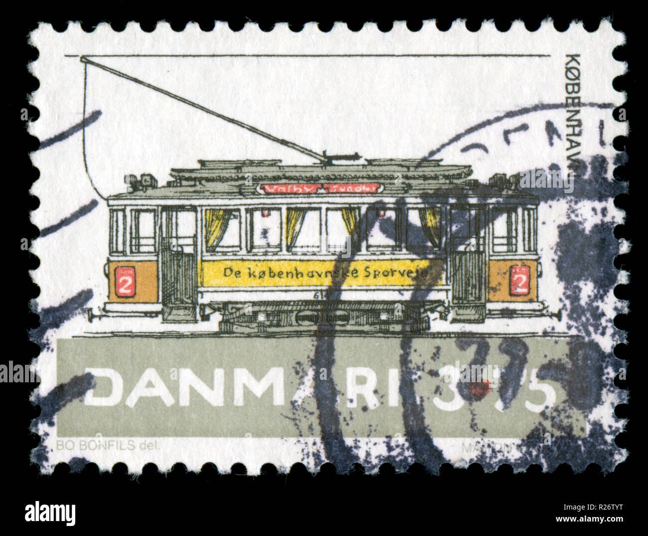 Postmarked stamp from Denmark in the Trams series issued in 1994 Stock ...