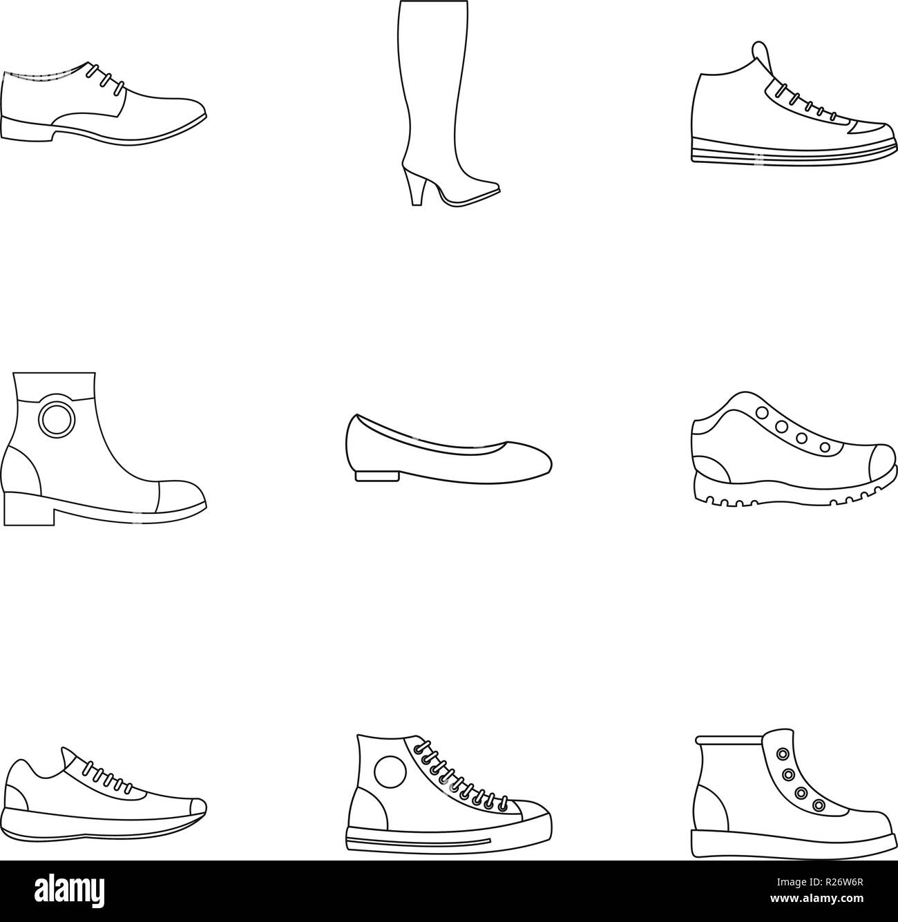 Slipper icons set. Outline set of 9 slipper vector icons for web ...