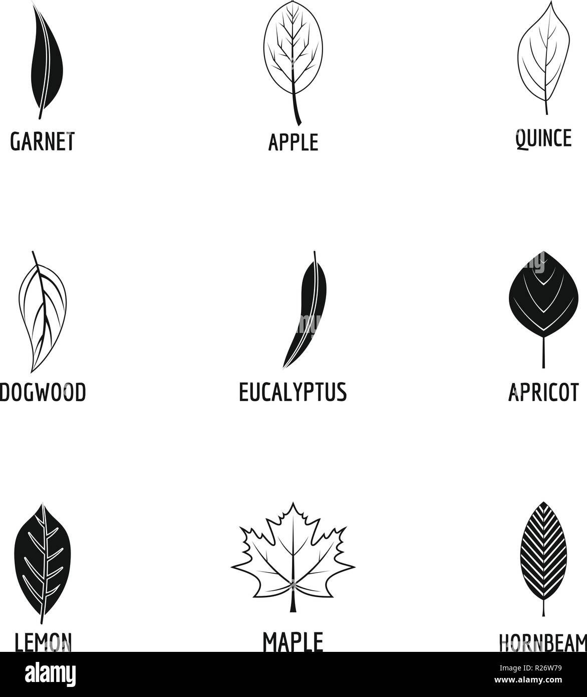Tree leave icons set. Simple set of 9 tree leave vector icons for web ...