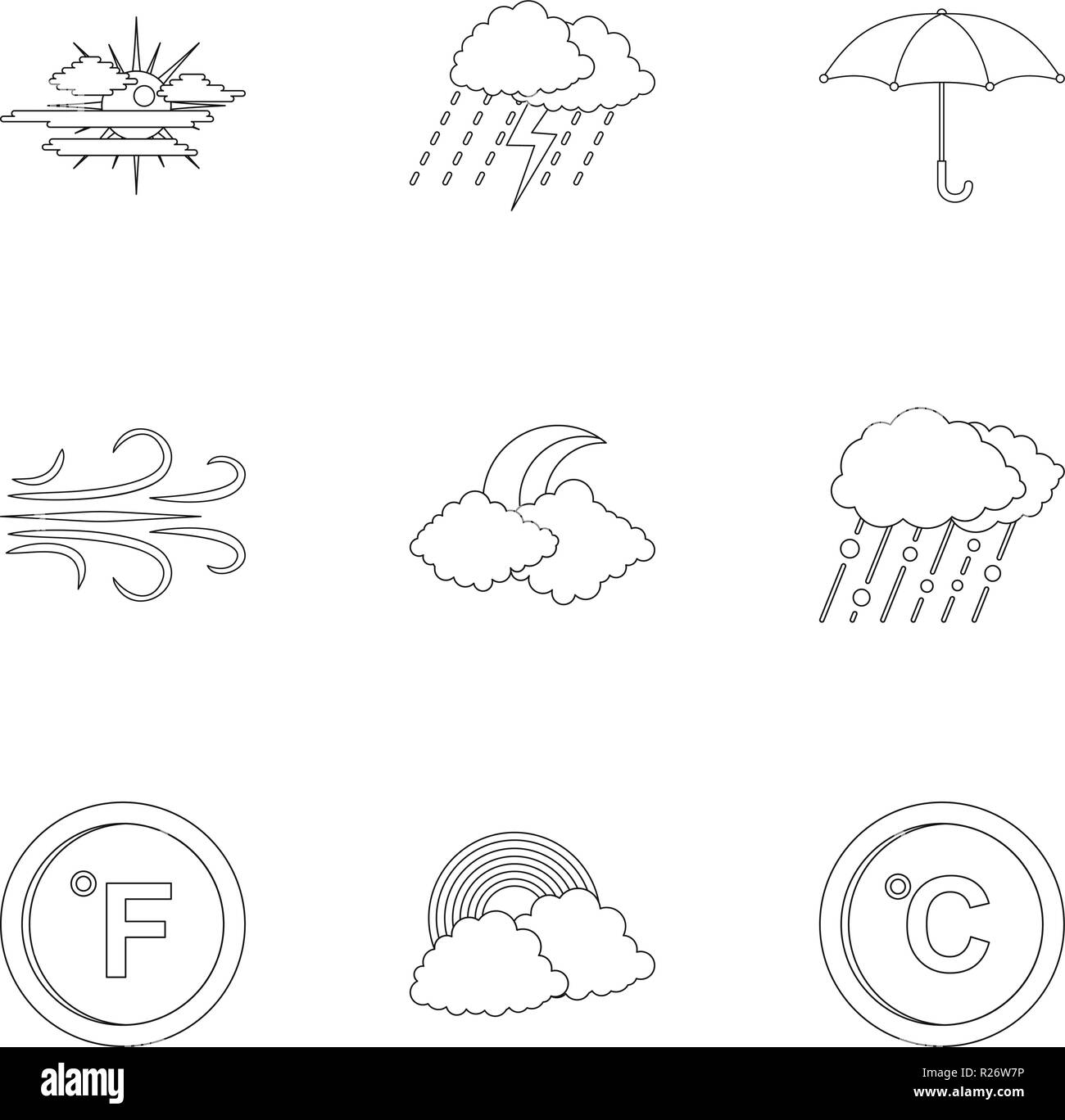 Observation icons set. Outline set of 9 observation vector icons for ...