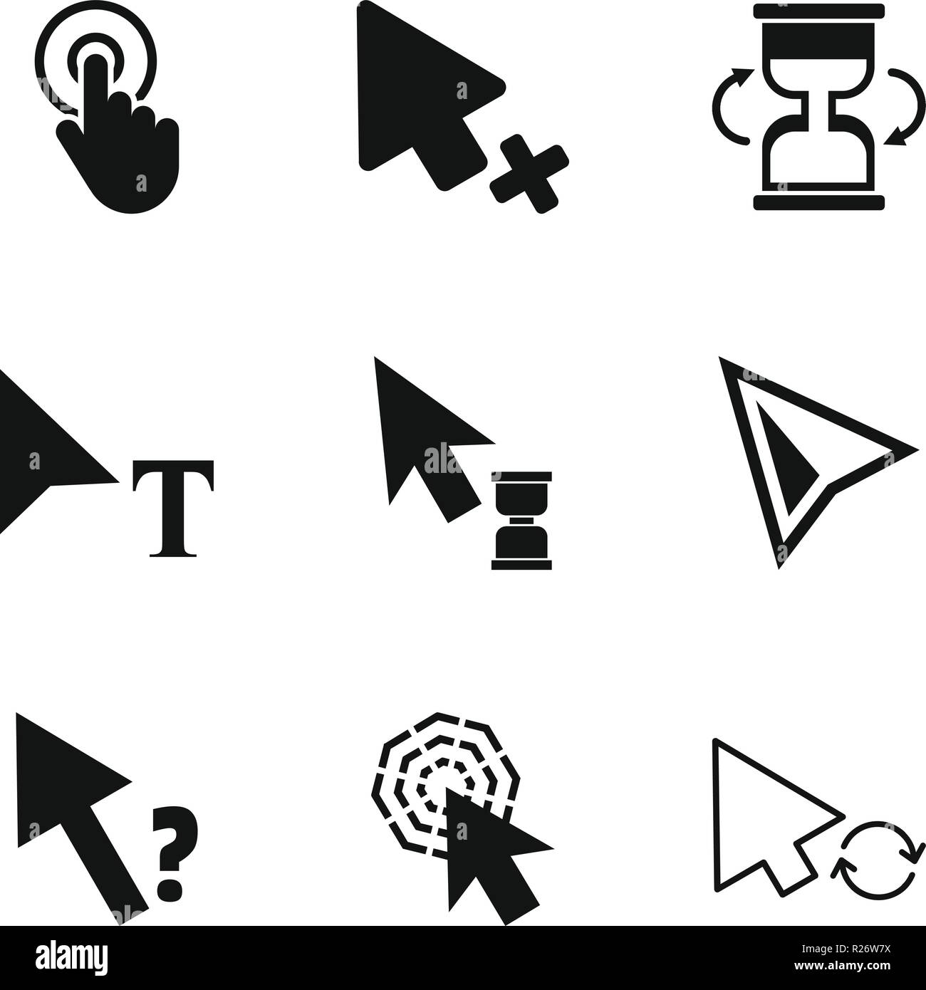 Pressing icons set. Simple set of 9 pressing vector icons for web ...