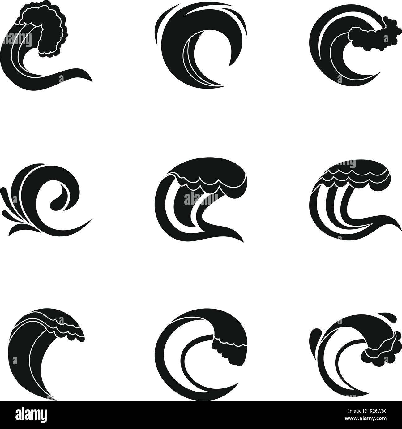 Water wave icons set. Simple set of 9 water wave vector icons for web ...