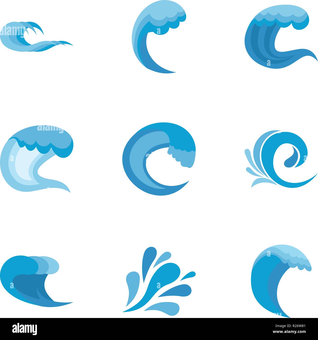 Long wave icons set. Flat set of 9 long wave vector icons for web ...