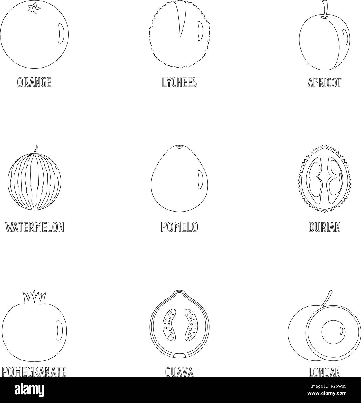 Orchard icons set. Outline set of 9 orchard vector icons for web ...