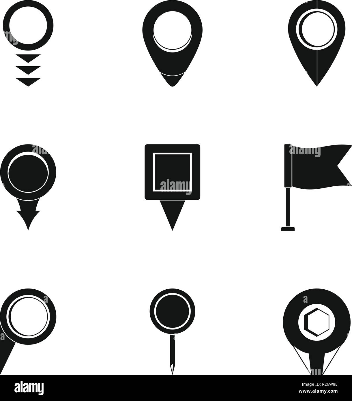 Global positioning icons set. Simple set of 9 global positioning vector ...