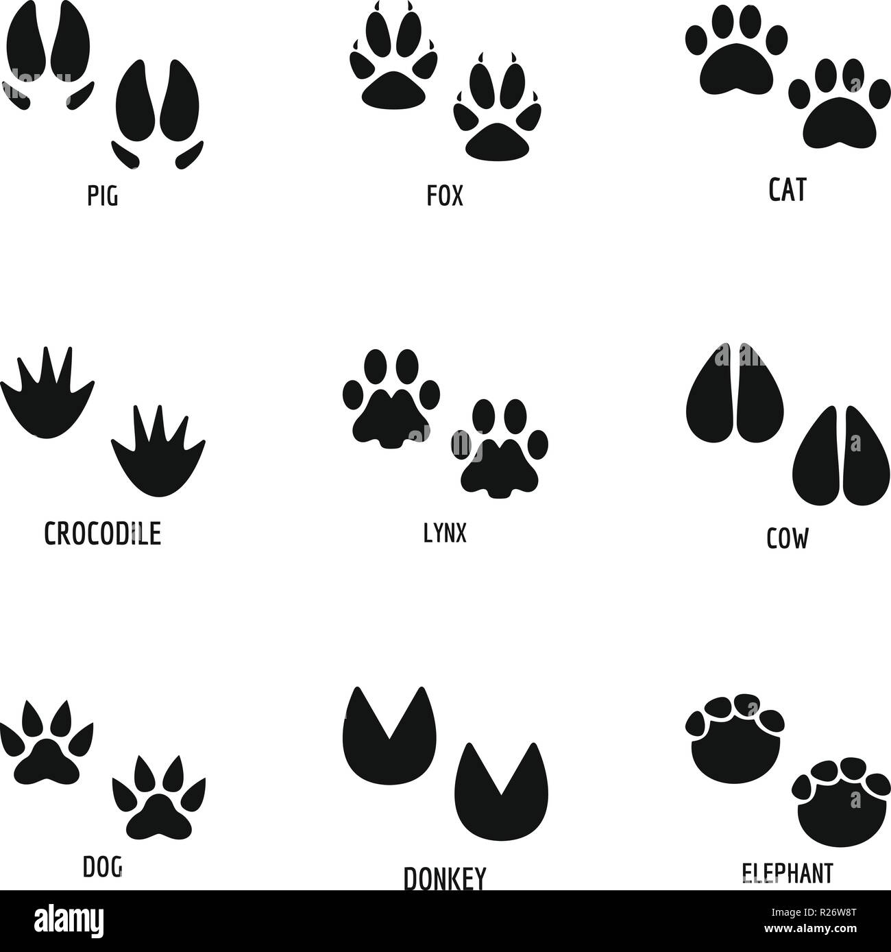 Animal paw icons set. Simple set of 9 animal paw vector icons for web ...