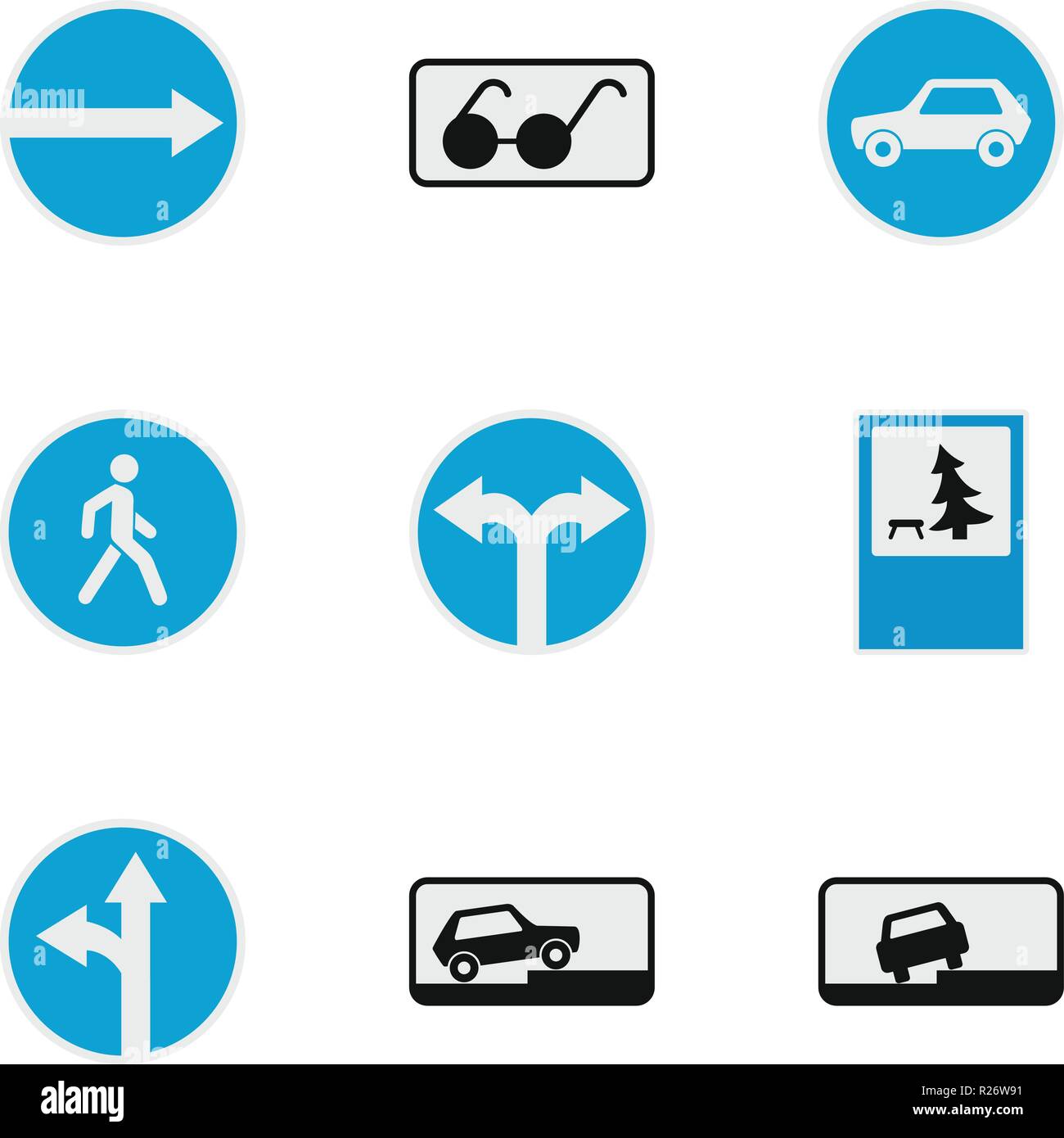 Guide sign icons set. flat set of 9 guide sign vector icons for web ...