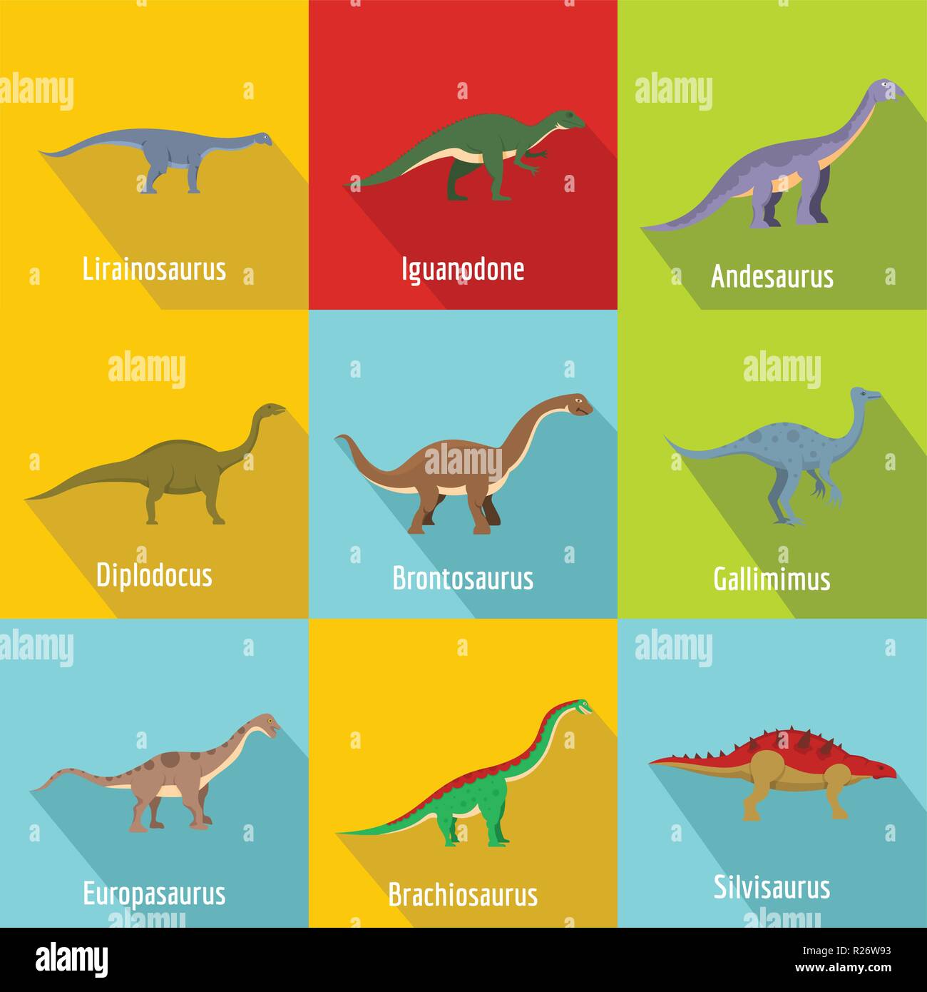 Little dinosaur icons set. flat set of 9 little dinosaur vector icons ...