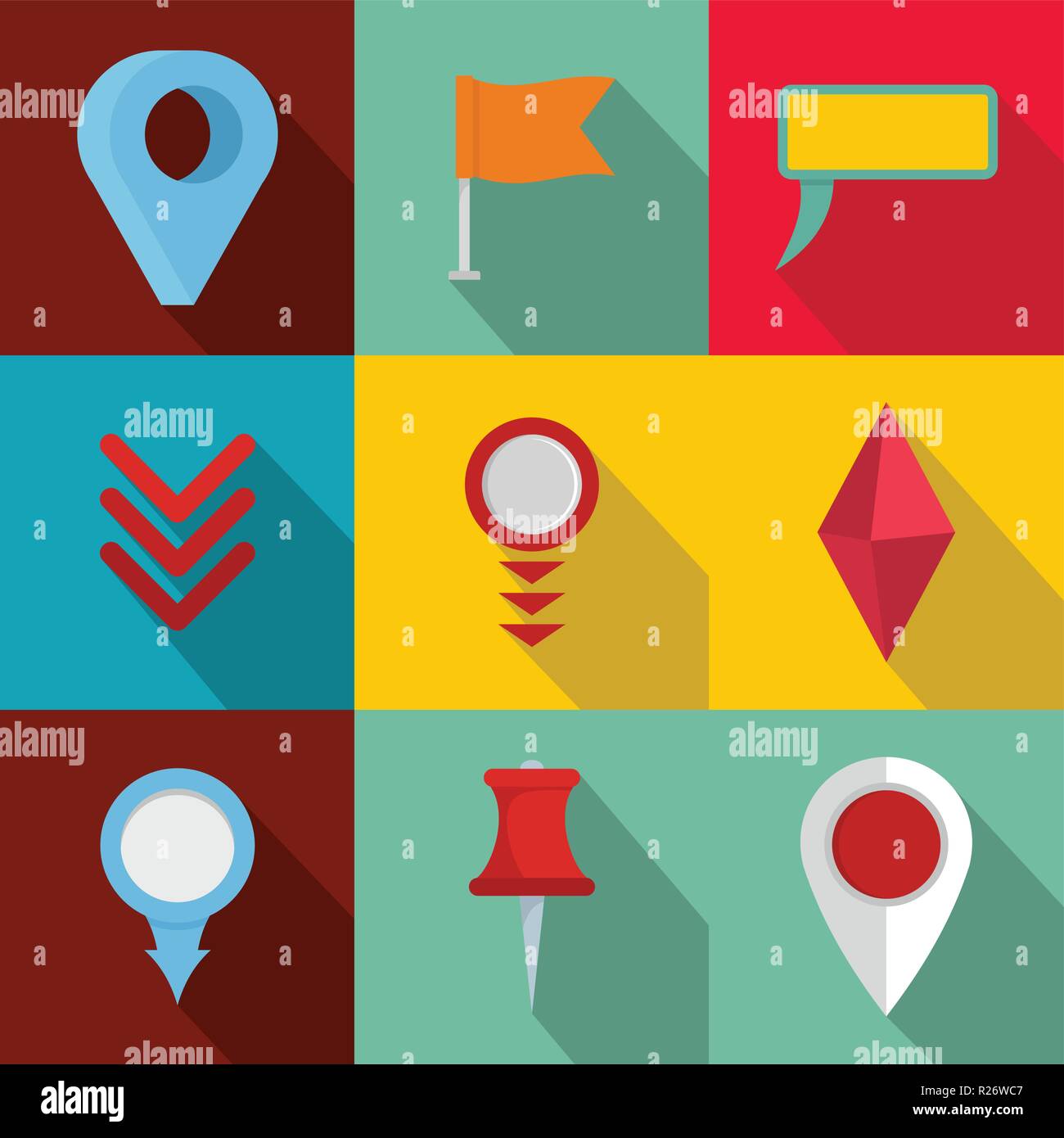 Point on map icons set. flat set of 9 point on map vector icons for web ...