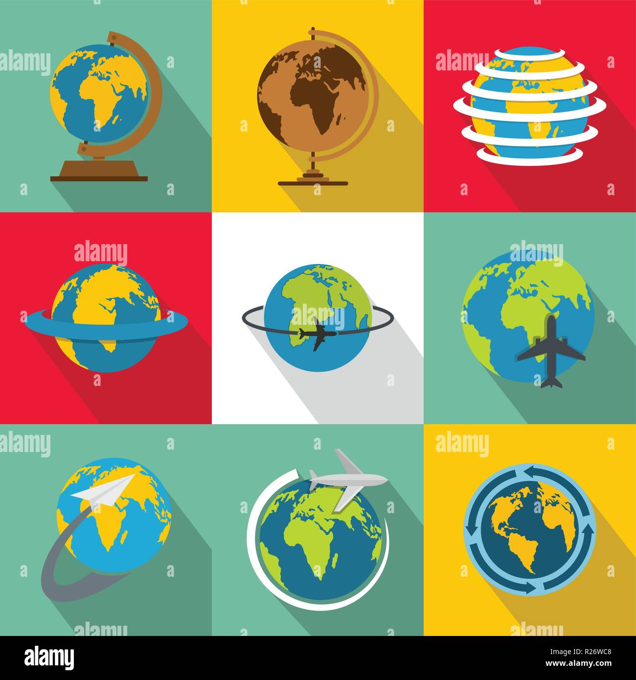 World map icons set. flat set of 9 world map vector icons for web ... World map icons set. flat set of 9 world map vector icons for web ...