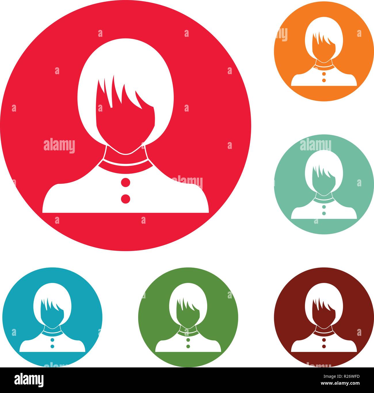 Girl user icons circle set vector isolated on white background Stock ...