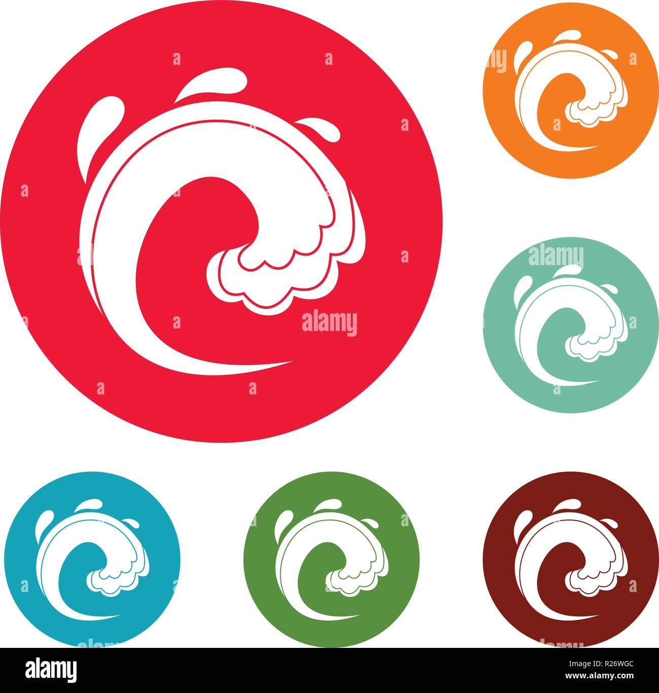 Wave water tsunami icons circle set vector isolated on white background ...
