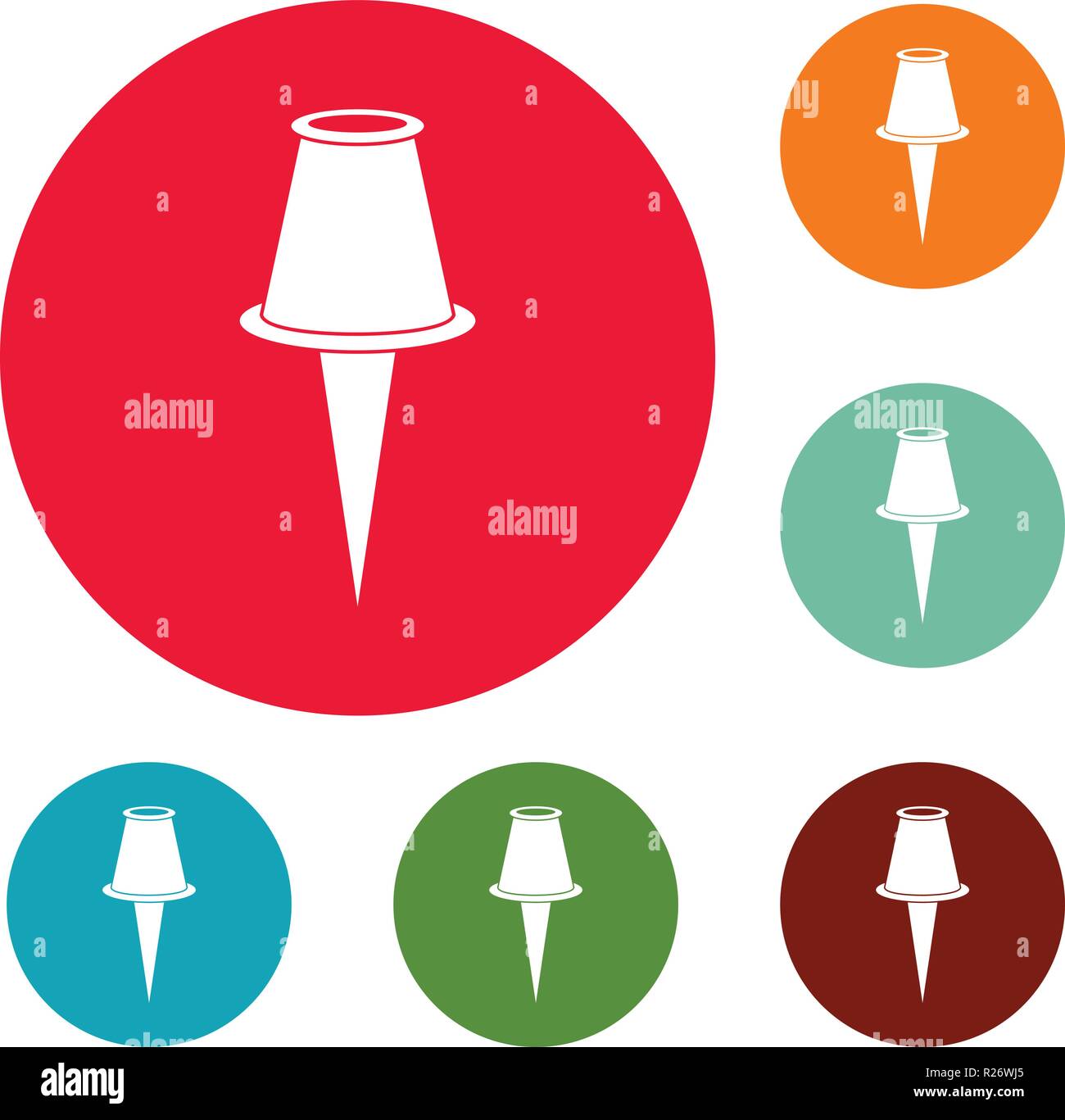 Drawing pin icons circle set vector isolated on white background Stock ...