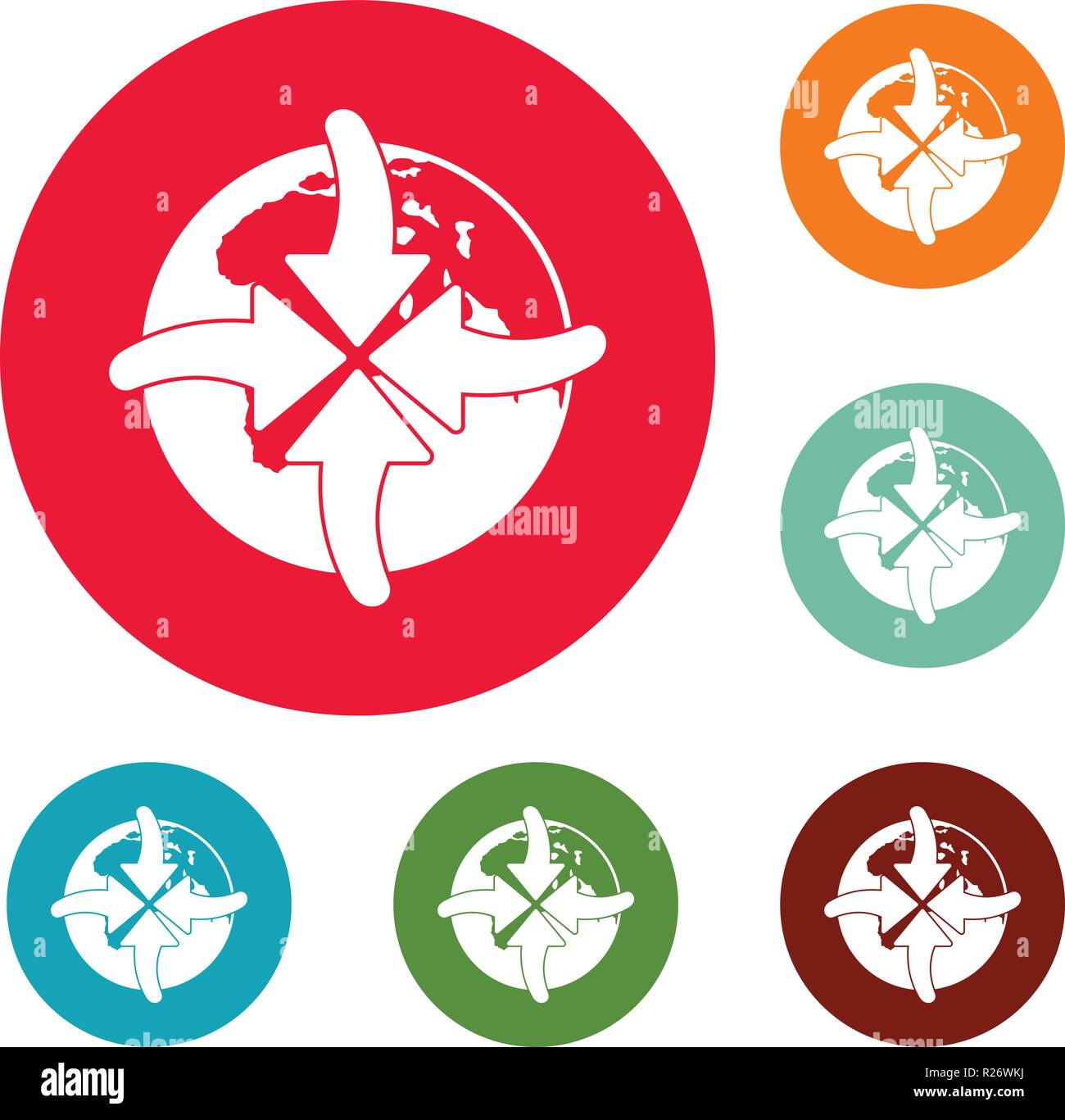 Arrow of world icons circle set vector isolated on white background ...