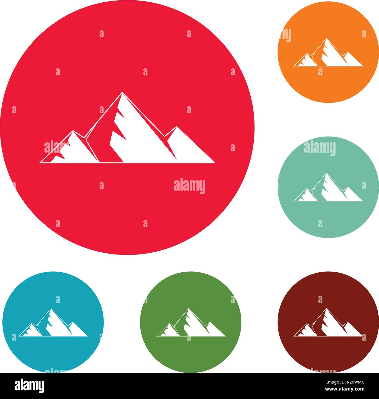 Mountain peak icons circle set vector isolated on white background ...