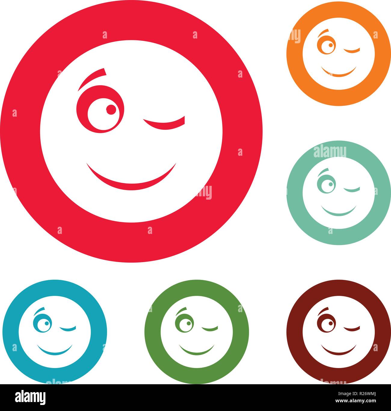 Winks smile icons circle set vector isolated on white background Stock ...