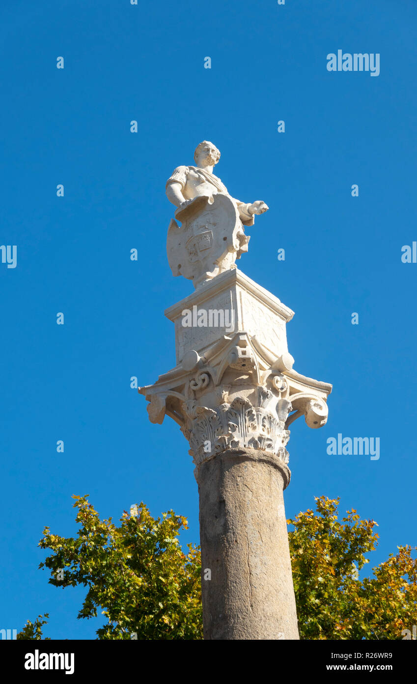 Julius Caesar statue on a Roman column in the Alameda de Hercules in ...