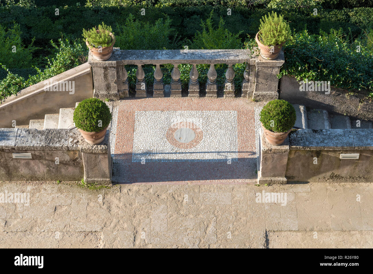 Stairs to Villa d'este in Tivoli. the view from the top. The attraction ...