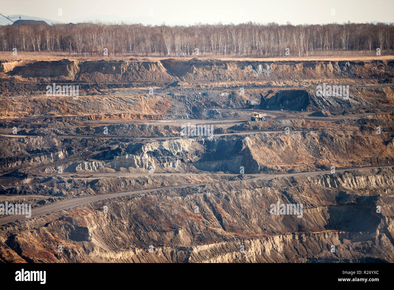 Open coal mine in autumn from high view point Stock Photo - Alamy