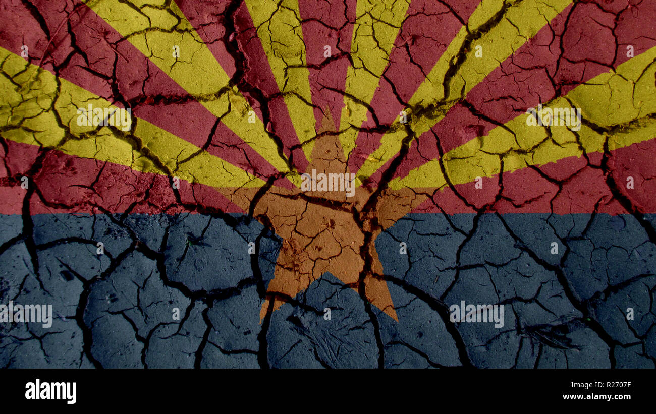 Political Crisis Or Environmental Concept: Mud Cracks With Arizona Flag ...