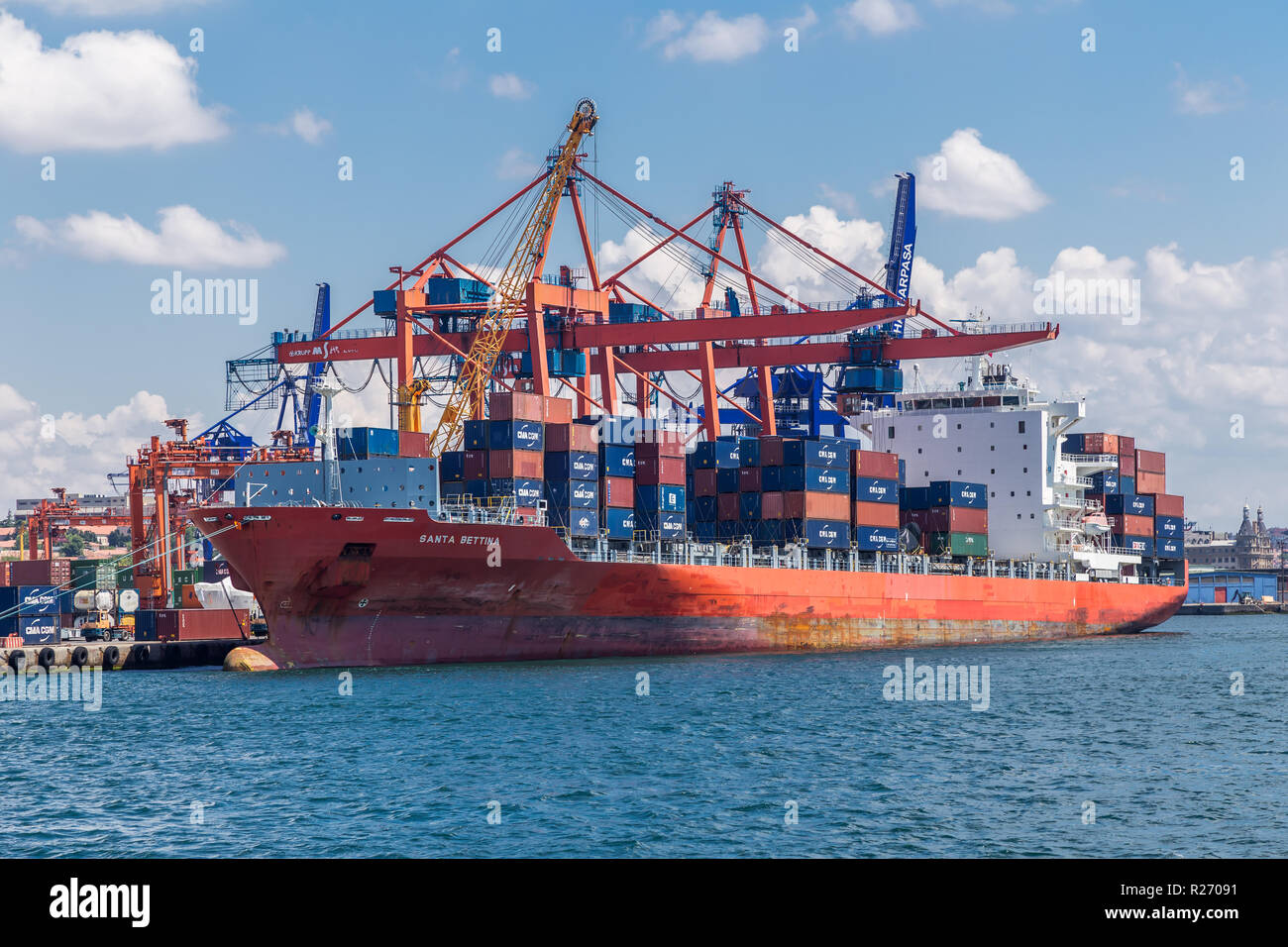 Istanbul, Turkey, June 9, 2013: Container ship in Haydarpasa Container ...