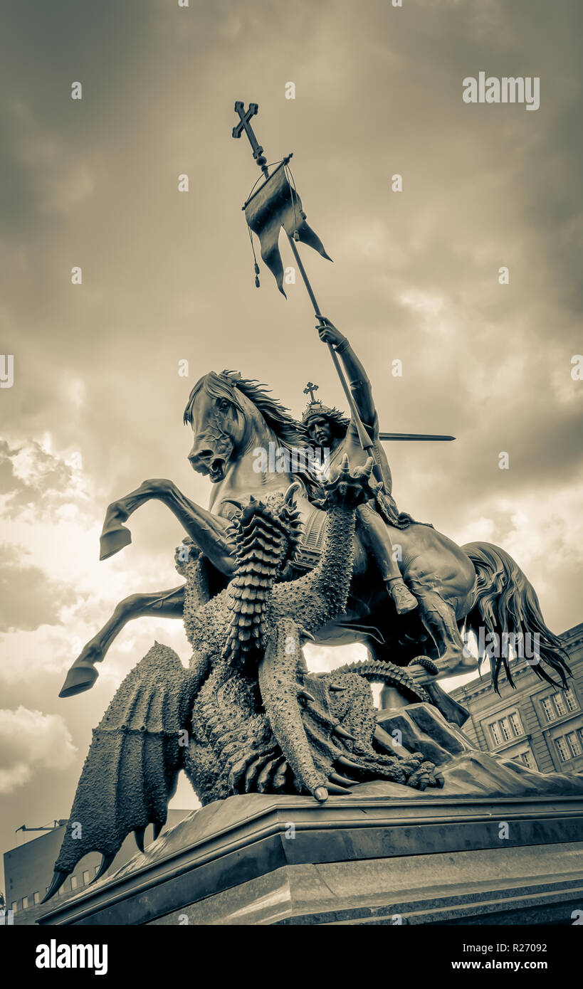 The statue of St. George fighting the dragon in Berlin in Germany Stock ...