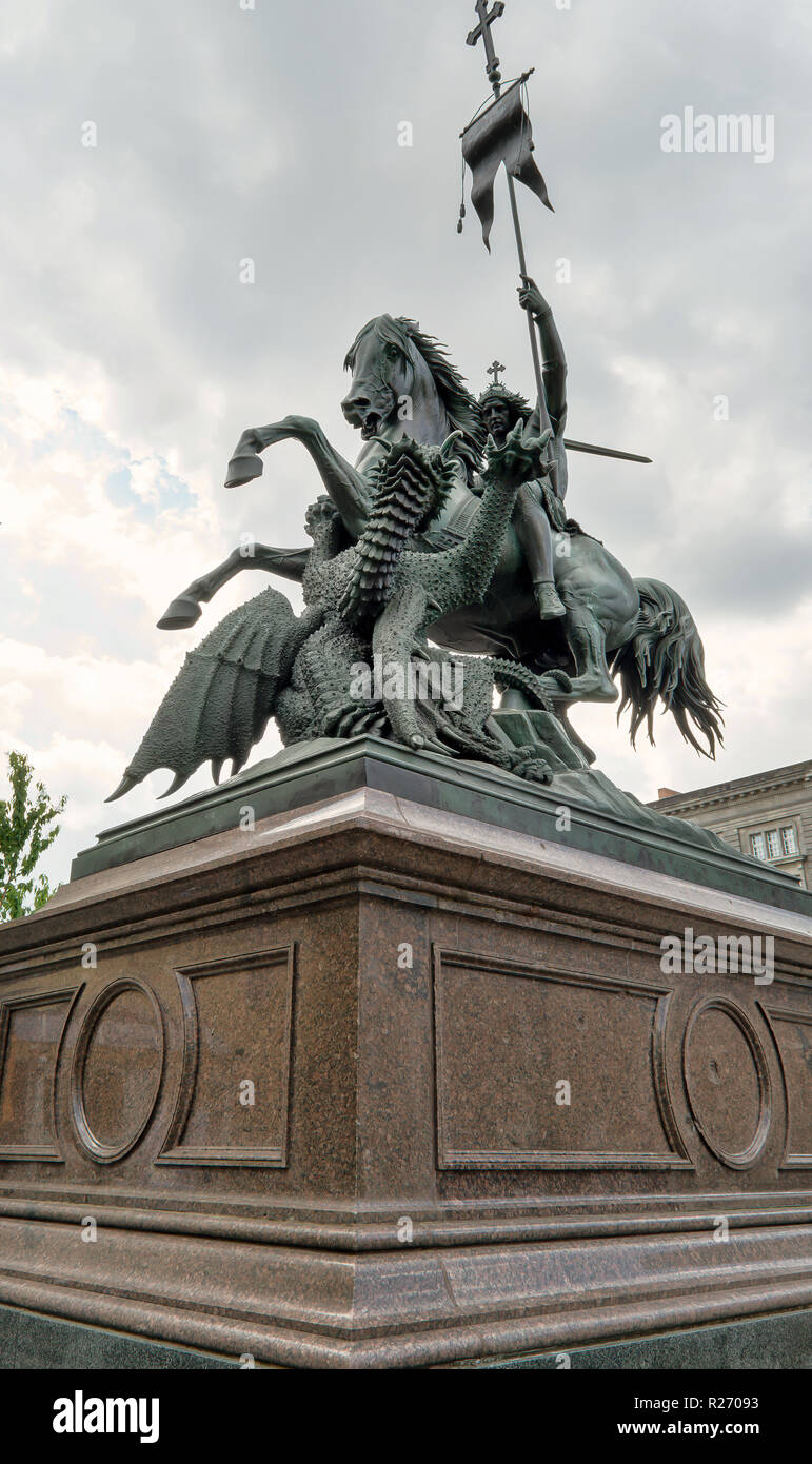 The statue of St. George fighting the dragon in Berlin in Germany Stock ...