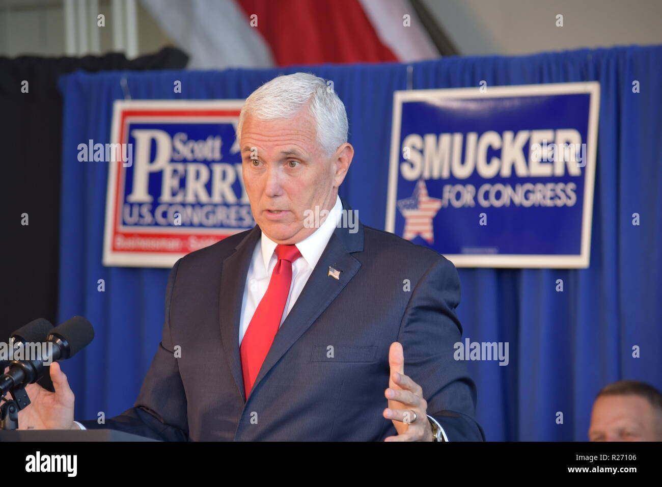 Vice President Mike Pence making a speech in Lititz, PA United States ...