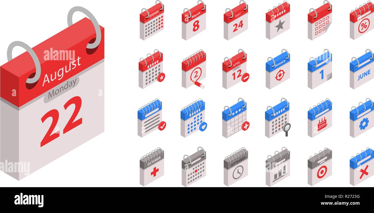 Calendar icon set, isometric style Stock Vector Image & Art - Alamy