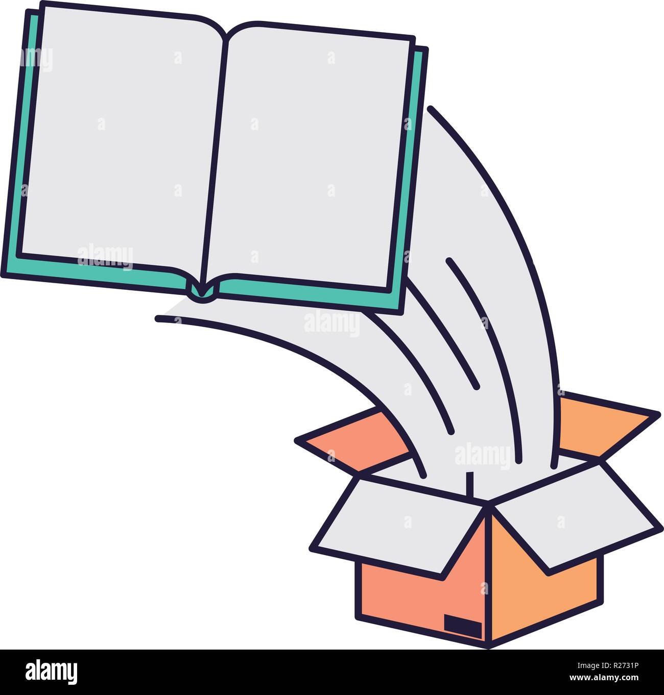 cardboard box with books coming out Stock Vector Image & Art - Alamy
