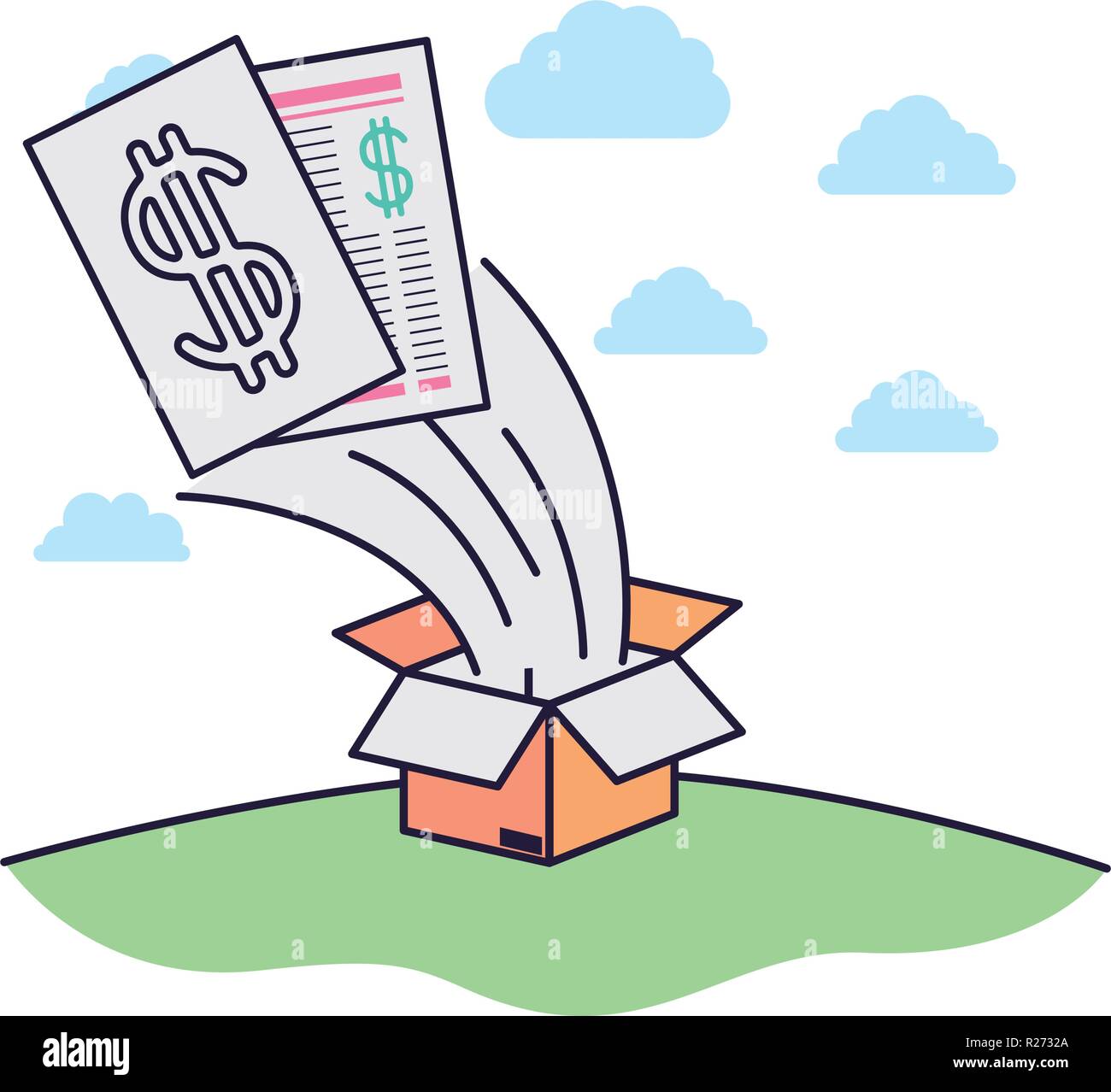 cardboard box with dollar symbol in document Stock Vector Image & Art ...