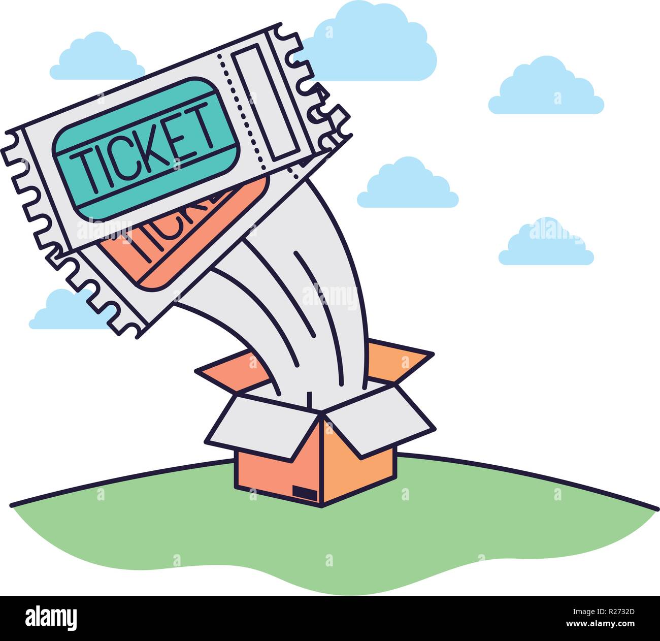 cardboard box with tickets comming out Stock Vector Image & Art - Alamy