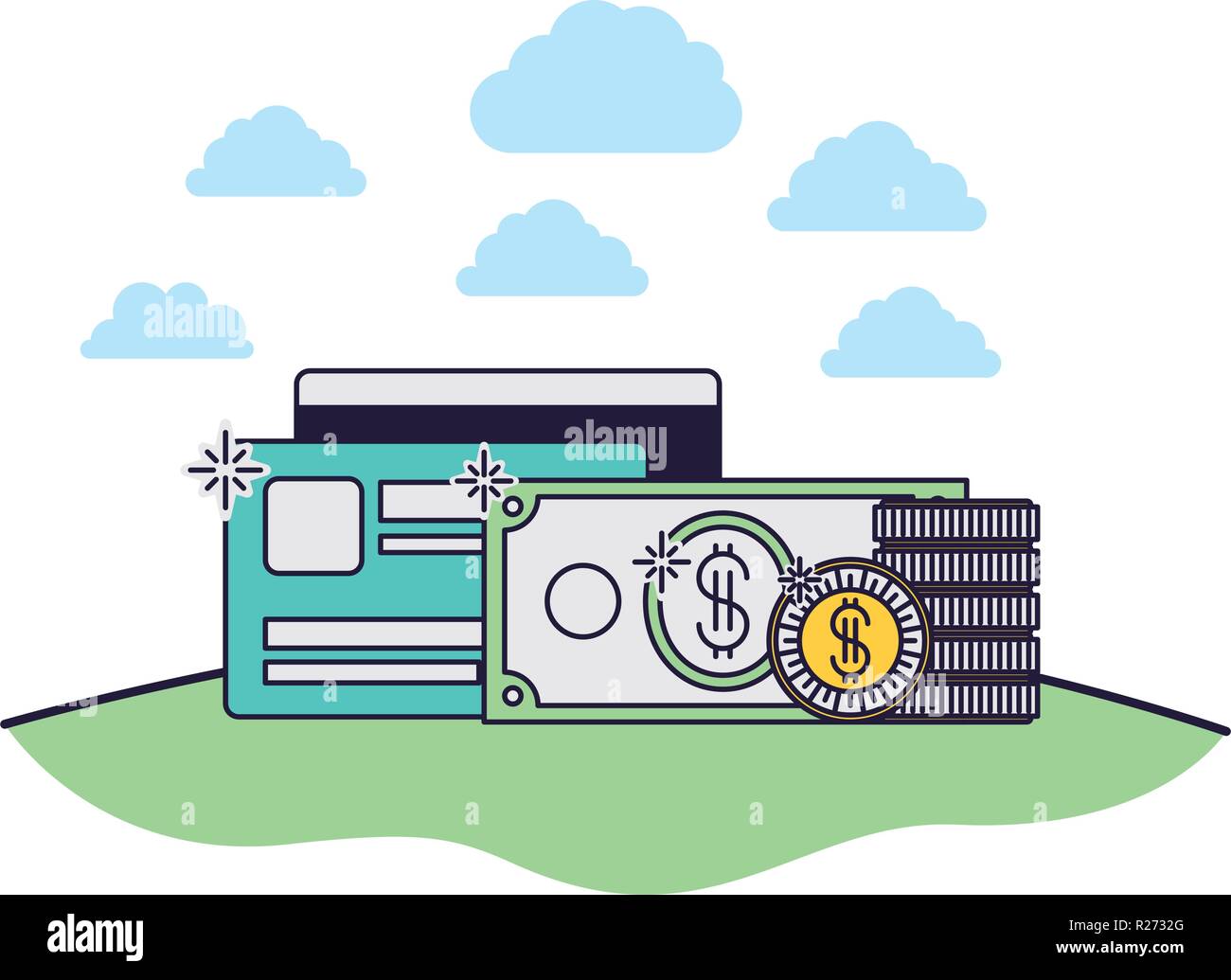 credit card with dollar and coins Stock Vector Image & Art - Alamy