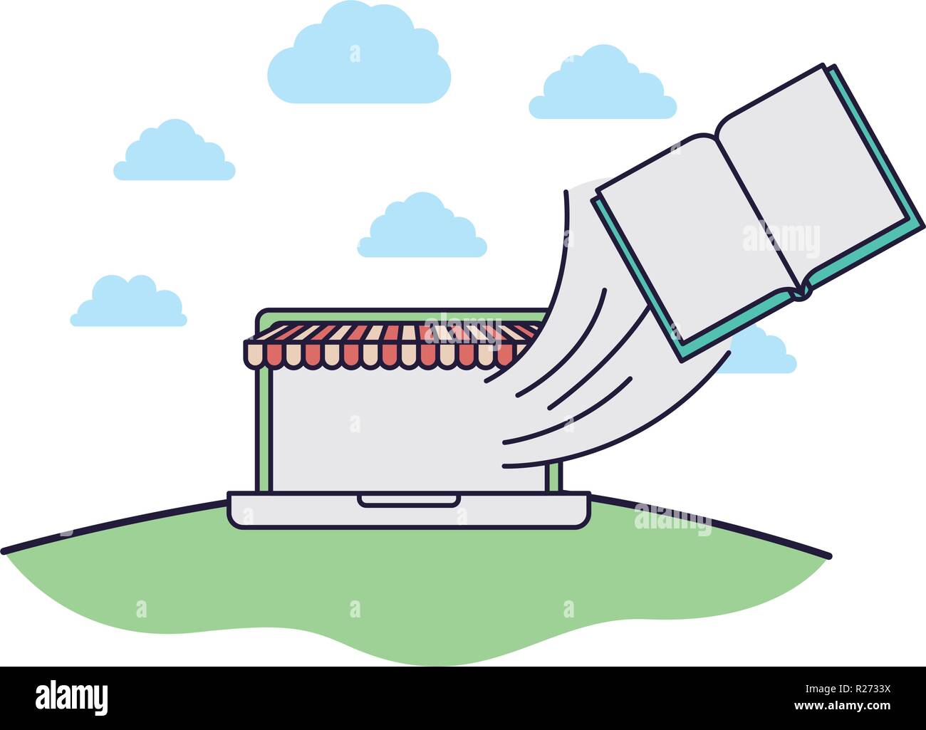 Book icon coming out laptop hi-res stock photography and images - Alamy