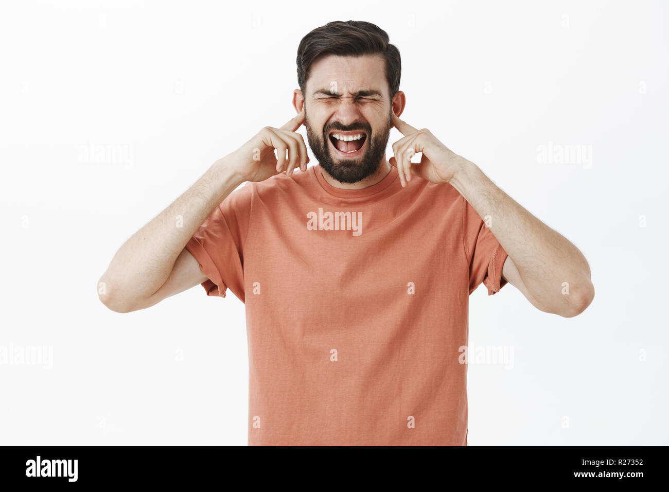 Guy going crazy, losing temper, feeling distressed and uneasy close ...