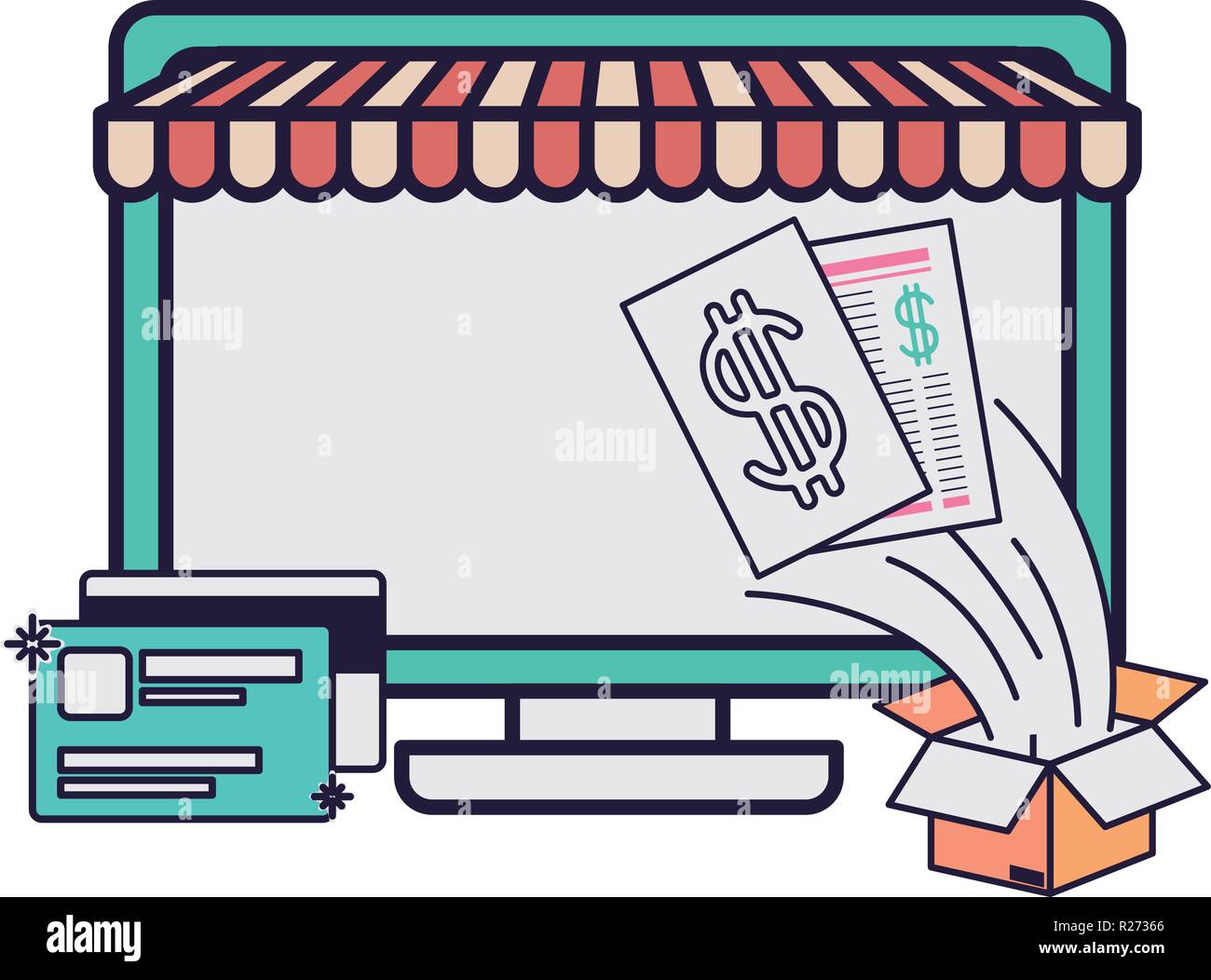 computer screen with bills and credit card Stock Vector Image & Art - Alamy