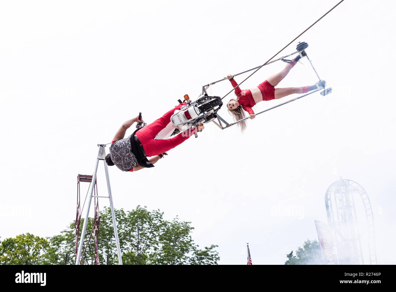 Motorcycle acrobatics performed by Majestic Spectacular at Canoe Lake ...