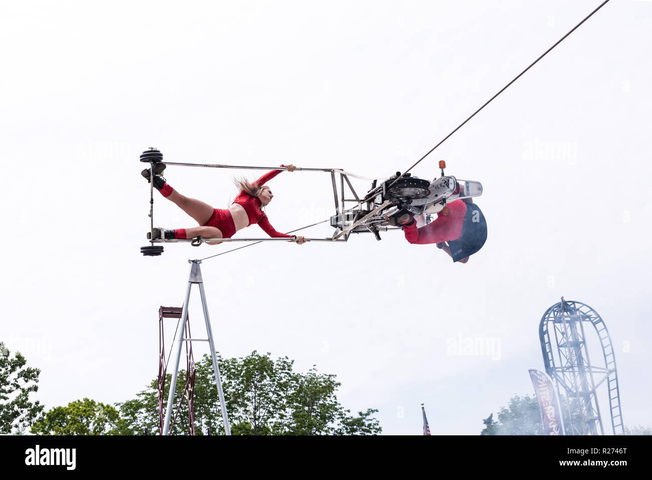 Motorcycle acrobatics performed by Majestic Spectacular at Canoe Lake ...