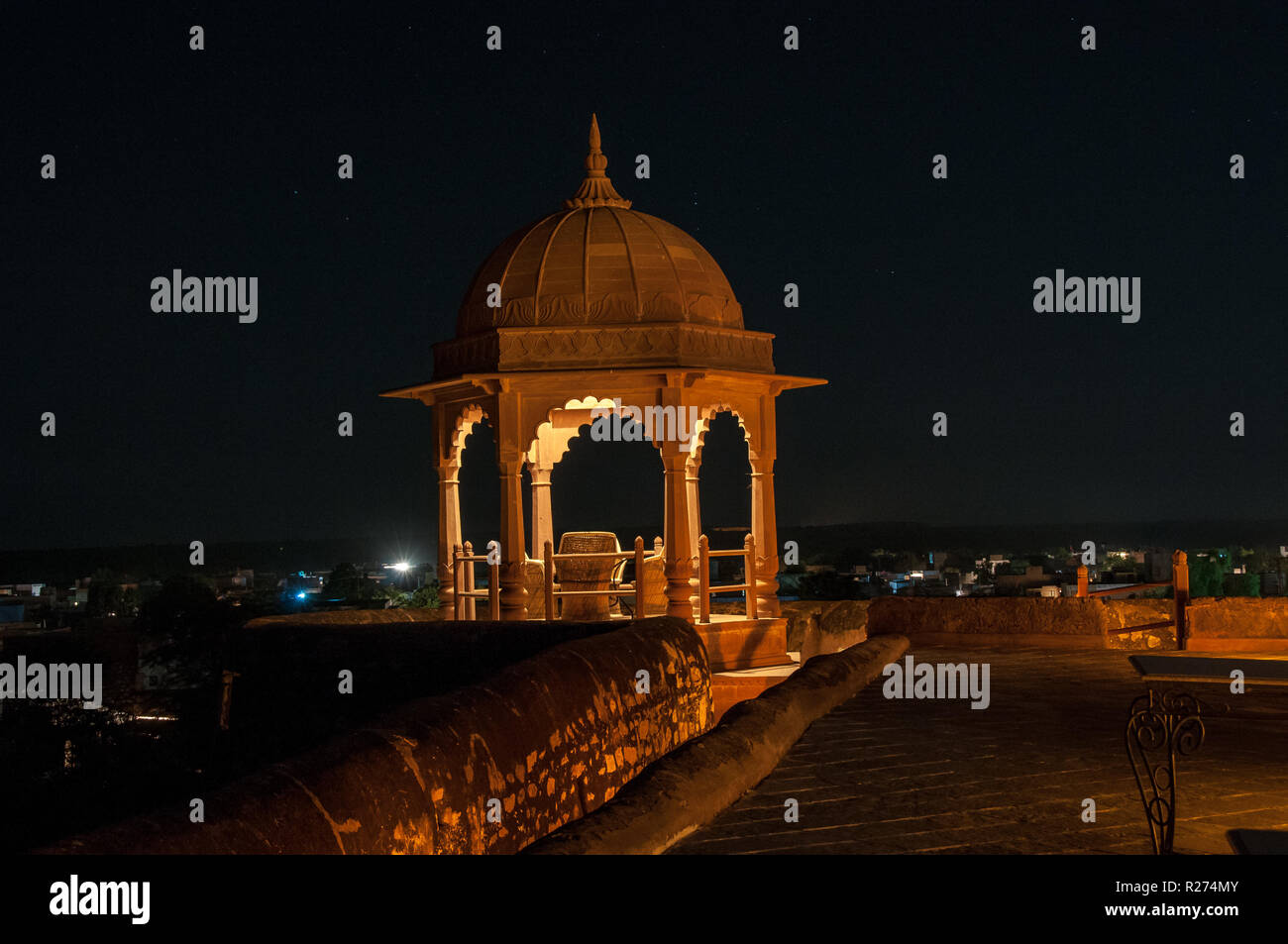 A Khimsar Fort gazebo lit up in the warm Indian night Stock Photo - Alamy